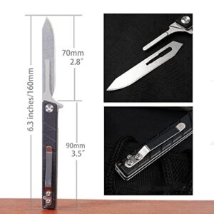 TENCHILON T35 Small Slim Folding Pocket Scalpel Knife, 6pcs Tumbled 440C #60 Replaceable Blades, Gentleman's Flipper Scalpel EDC Utility Knives with Pocket Clip (Black G10 Handle)