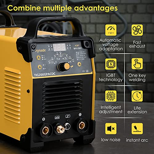 hynade Tig welder TIG200GPACDC 200 Amp AC/DC Tig Welder/Arc/Spot Welder with Pulse AC/DC, Digital Inverter Dual Voltage 110/220V Aluminum Tig Welding Machine