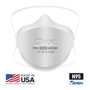 BNX N95 Mask NIOSH Certified MADE IN USA Particulate Respirator Protective Face Mask, Tri-Fold Cup/Fish Style, (20-Pack, Approval Number TC-84A-9362 / Model F95B) Black