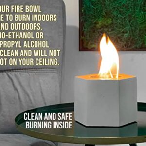 Tabletop Fire Pit Concrete, Rubbing Alcohol Indoor Fire Bowl, Mini Fireplace Outdoor Decor Portable Table Top Chiminea Meditation Isopropyl (Hexagon)