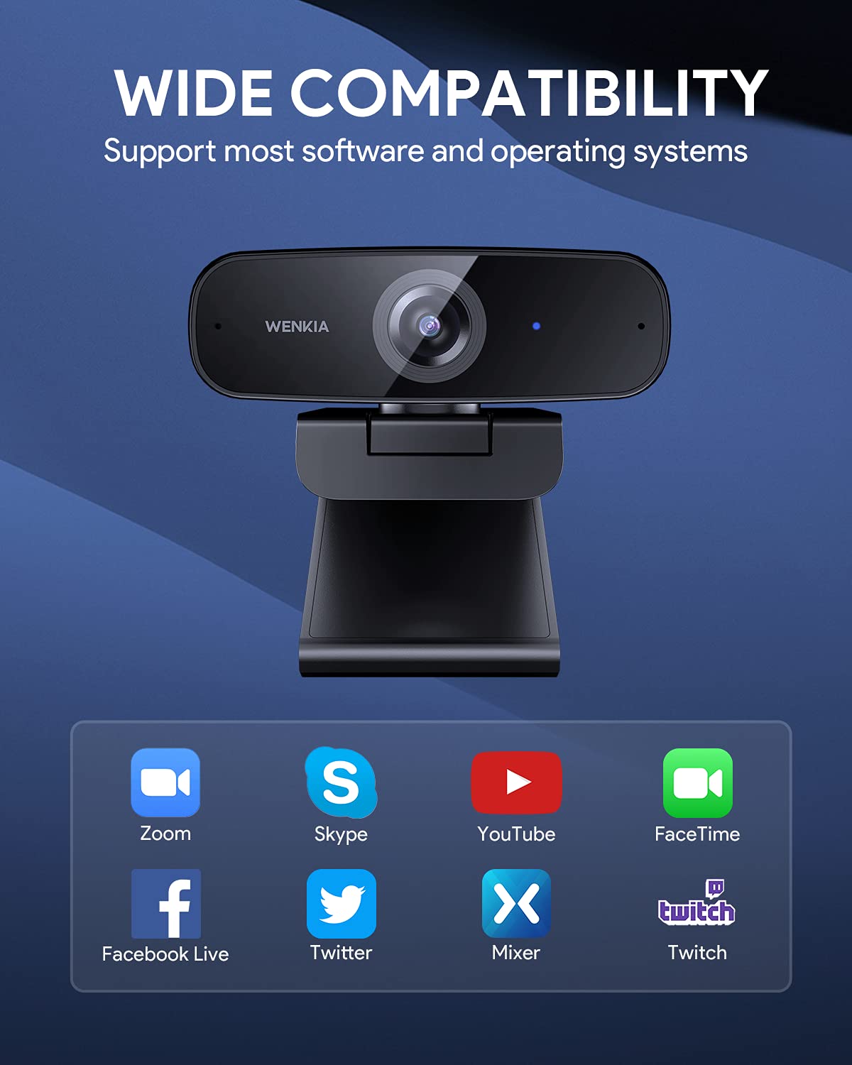 Webcam with Microphone, WENKIA Full HD 1080P USB Desktop Web Computer Camera with Dual Stereo Microphones, Streaming Webcam for Video Conferencing & Chatting, Compatible with Windows, Mac, PC & Laptop