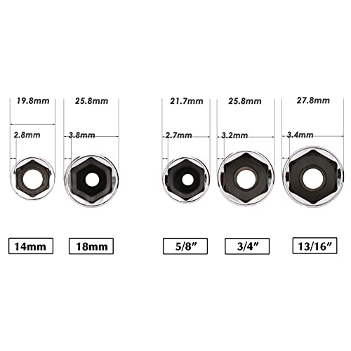 EMENTOL 5PCS 3/8" Drive Spark Plug Socket Set, CR-V, SAE and Metric, 3/8" Drive 6-Point Socket Set