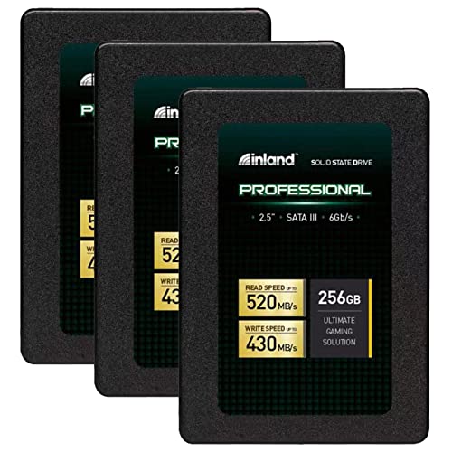 INLAND Professional 3 Pack 256GB SSD SATA III 6Gb/s 2.5" 7mm TLC 3D NAND Internal Solid State Drive (3x256GB)