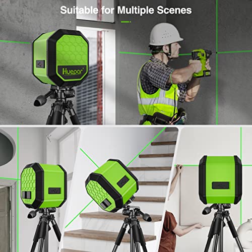 Huepar Green Beam Cross Line Laser Level, Self-Leveling Vertical and Horizontal Line Laser Leveler Tool with Rechargeable Li-ion Battery for Construction, Picture Hanging &Wall Writing Painting-FC011G