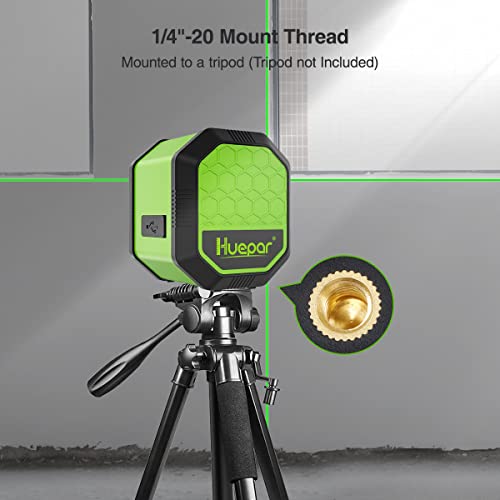 Huepar Green Beam Cross Line Laser Level, Self-Leveling Vertical and Horizontal Line Laser Leveler Tool with Rechargeable Li-ion Battery for Construction, Picture Hanging &Wall Writing Painting-FC011G