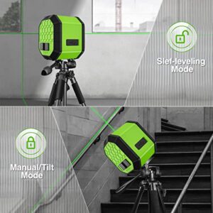 Huepar Green Beam Cross Line Laser Level, Self-Leveling Vertical and Horizontal Line Laser Leveler Tool with Rechargeable Li-ion Battery for Construction, Picture Hanging &Wall Writing Painting-FC011G