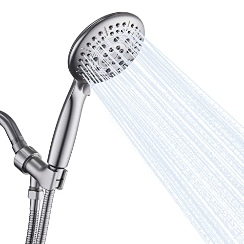 High Pressure 5 Setting Handhled Shower Head with Hose and Adjustable Bracket, Brushed Nickel