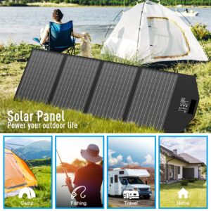 Rorood Portable Solar Panel, 100 Watt Solar Panel Charger with 11pcs 18V DC Adapters, QC3.0, USB-A, IPX3 Waterproof Foldable Solar Panel for 5-18V Devices, Car Battery, Power Station, Camping