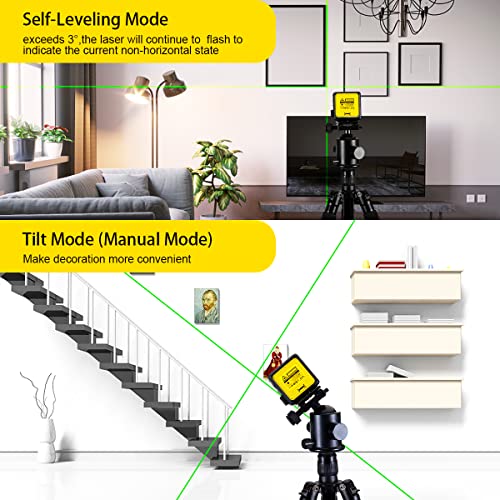 Kueci Cross Line Laser Level 165ft/50m, Self Leveling Laser Level with Self-leveling ± 3°, 360° Green Laser Level with Accuracy ± 2mm/5m, Lazer Levels with Manual/Self Leveling Mode (3*AAA Batteries)