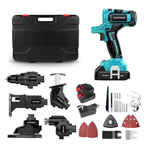 JIAYOUBAO Cordless Drill Kit - 20V Max Electric Drill Tool Combo 5-In-1 Multi-Head Power Drill Set Bits Accessories with 2Pcs Lithium-Ion Batteries and Storage Box, Combo Kit 5-Tool