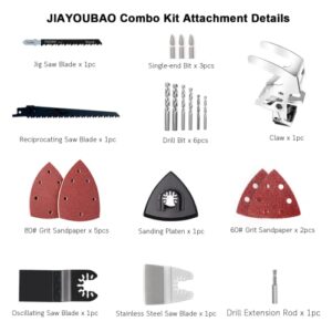 JIAYOUBAO Cordless Drill Kit - 20V Max Electric Drill Tool Combo 5-In-1 Multi-Head Power Drill Set Bits Accessories with 2Pcs Lithium-Ion Batteries and Storage Box, Combo Kit 5-Tool