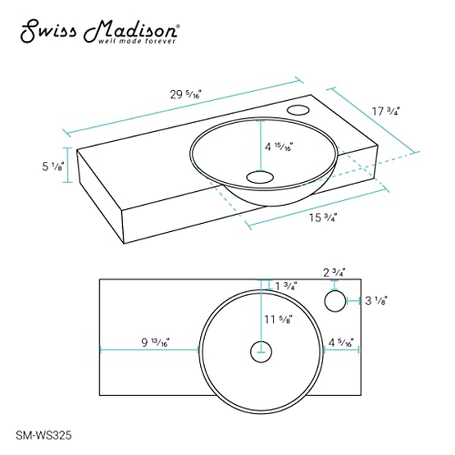 Swiss Madison Well Made Forever SM-WS325, Château 30" Right Side Faucet Wall-Mount Bathroom Sink