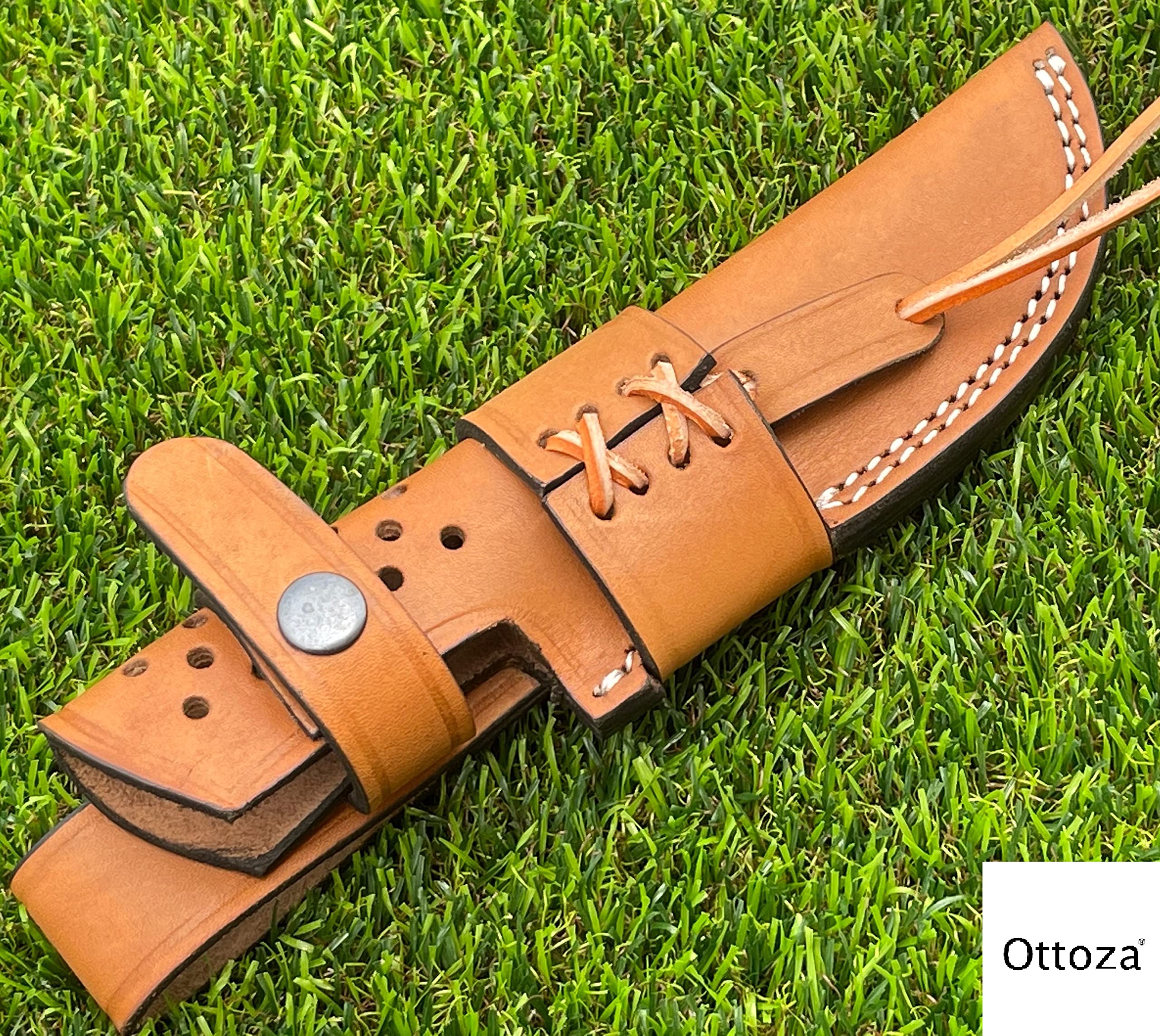 Ottoza Handmade Leather Knife Sheath SIDE DRAW Knife Sheath - Bushcraft Knife Sheath - Hunting Knife Sheath - Survival Knife Sheath - Vertical Knife Sheath Brown TOP GRAIN LEATHER No:334