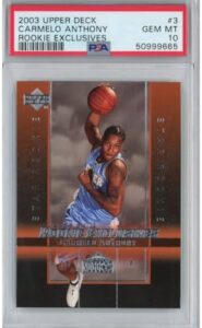 graded 2003-04 upper deck ud carmelo anthony #3 rookie exclusives rc basketball card psa 10 gem mint