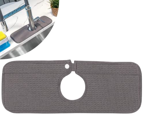 S&T INC. Microfiber Kitchen Faucet Sink Mat Drip and Splash Catcher with Snap Fastener, Absorbent and Reversible, 15 Inch x 5.5 Inch, Charcoal Grey