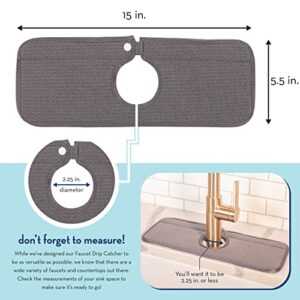 S&T INC. Microfiber Kitchen Faucet Sink Mat Drip and Splash Catcher with Snap Fastener, Absorbent and Reversible, 15 Inch x 5.5 Inch, Charcoal Grey