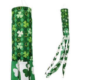 madrona brands st. patricks day windsock | four leaf clover shamrock | durable outdoor hanging decoration | yard, garden, patio | 60-inch