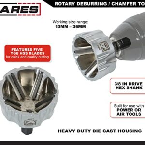 ARES 48003 – 3-Piece External/Internal Rotary Deburring & Chamfer Tool Set – External Debur Coverage of 3 – 36mm - Clean and Repair Internal Edges of Newly Cut Pipes