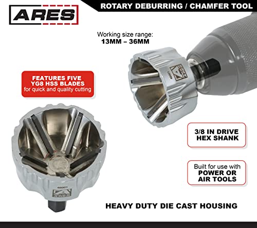 ARES 48003 – 3-Piece External/Internal Rotary Deburring & Chamfer Tool Set – External Debur Coverage of 3 – 36mm - Clean and Repair Internal Edges of Newly Cut Pipes