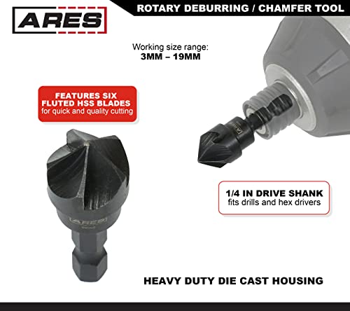 ARES 48003 – 3-Piece External/Internal Rotary Deburring & Chamfer Tool Set – External Debur Coverage of 3 – 36mm - Clean and Repair Internal Edges of Newly Cut Pipes