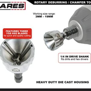 ARES 48003 – 3-Piece External/Internal Rotary Deburring & Chamfer Tool Set – External Debur Coverage of 3 – 36mm - Clean and Repair Internal Edges of Newly Cut Pipes