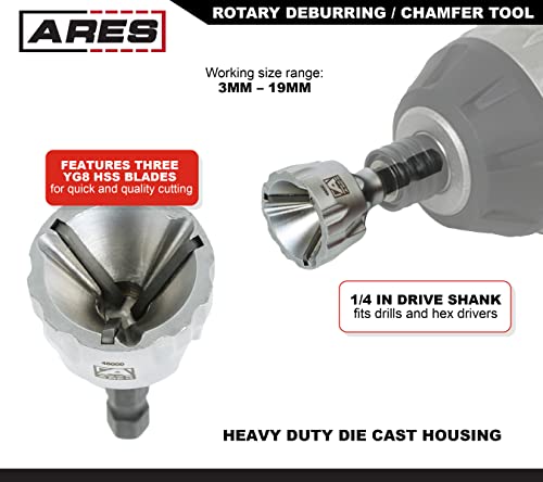 ARES 48003 – 3-Piece External/Internal Rotary Deburring & Chamfer Tool Set – External Debur Coverage of 3 – 36mm - Clean and Repair Internal Edges of Newly Cut Pipes