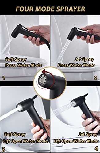 Handheld Bidet Sprayer for Toilet Kit (Black) - 4-Mode Shattaf Bidet Sprayer with Bidet Hose, Adjustable Water Pressure Cloth Diaper Sprayer,Toilet Bidet Attachment Sprayer for Personal Hygiene