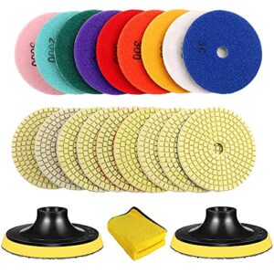 19pcs diamond polishing pads 4 inch granite stone polish kit, 50# - 3000# grit with 5/8"-11 backer pad for granite stone concrete marble floor polishing