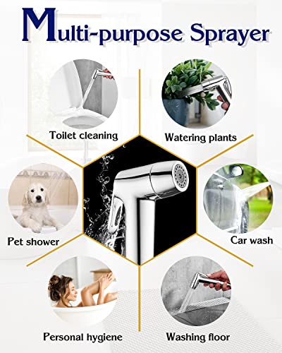 4 Mode Handheld Bidet Sprayer for Toilet Kit (Chrome) - Toilet Bidet Handheld Sprayer,Handheld Bidet for Personal Hygiene,Stainless Steel Bidet Hose,Brass T-Valve,Baby Cloth Diaper Sprayer