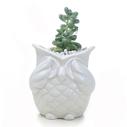 YONGYAN Owl Flower Pot Statue Decoration Ceramics Garden Planters Containers Pot Bookshelf Office Desktop Decor