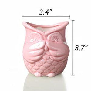 YONGYAN Owl Flower Pot Statue Decoration Ceramics Garden Planters Containers Pot Bookshelf Office Desktop Decor (Pink)