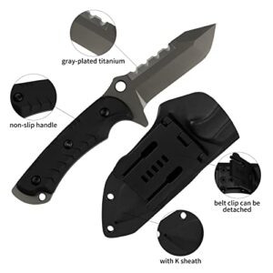 Dispatch Gray-plated Titanium Fixed Blade Knife With K-Sheath For Outdoor Camping Hunting Survival Pocket EDC Tool