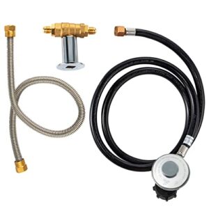 VEVOR Fire Pit Installation Kit, 90K BTU Max Propane Fire Pit Hose Kit, CSA Certified Propane Connection Kit, Gas Mixer Regulator with Stainless Steel Hose & Chrome Key Valve for Propane Connection