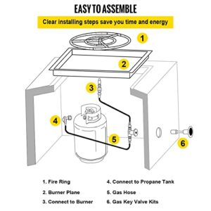 VEVOR Fire Pit Installation Kit, 90K BTU Max Propane Fire Pit Hose Kit, CSA Certified Propane Connection Kit, Gas Mixer Regulator with Stainless Steel Hose & Chrome Key Valve for Propane Connection