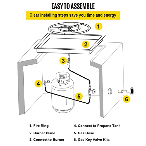 VEVOR Fire Pit Installation Kit, 90K BTU Max Propane Fire Pit Hose Kit, CSA Certified Propane Connection Kit, Gas Mixer Regulator with Stainless Steel Hose & Chrome Key Valve for Propane Connection