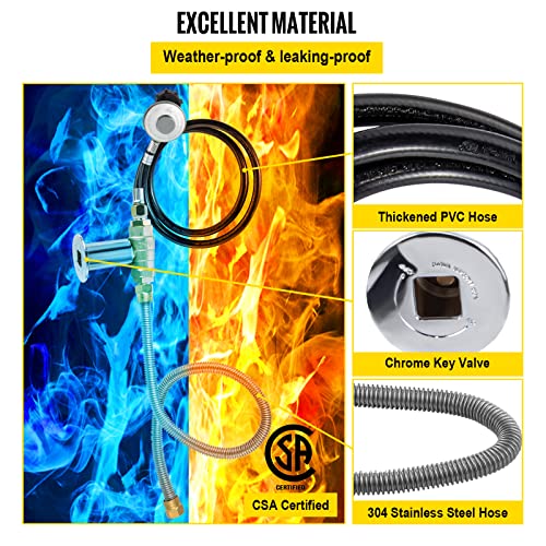 VEVOR Fire Pit Installation Kit, 90K BTU Max Propane Fire Pit Hose Kit, CSA Certified Propane Connection Kit, Gas Mixer Regulator with Stainless Steel Hose & Chrome Key Valve for Propane Connection