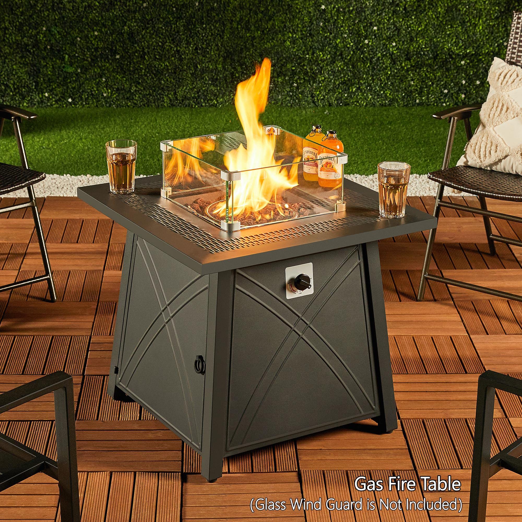 Yaheetech 28in Propane Fire Pit Gas Fire Pit Table with Lid and Iron Tabletop for Outdoor, Patio, Garden and Camping, 50,000 BTU with Lava Rocks, Heavy Duty 2 in 1 Square Firepit Table for Party