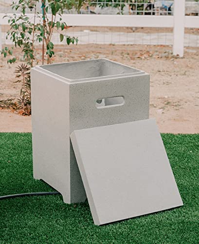 Kante 23.6" H Square Light Gray Eco-Friendly Concrete/Metal Outdoor Patio Backyard UV and Weather Resistant Modern Propane Tank Cover Storage Box for Gas Fire Pit, Hideaway Side Table,RMFP-T01-81904