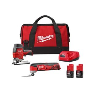 Milwaukee M12 12-Volt Lithium-Ion Cordless Jigsaw and Oscillating Multi-Tool Kit with Two 1.5Ah Batteries, Charger and Tool Bag