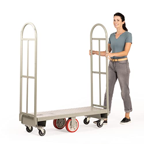 Narrow Aisle U-Boat Platform Truck Dolly | 16 x 48 Inch Heavy Duty Utility Cart with Thick Steel Deck | Premium Hand Truck Can Hold Loads Up to 2,000 Pounds | Hand Cart with Dual Removable Handles