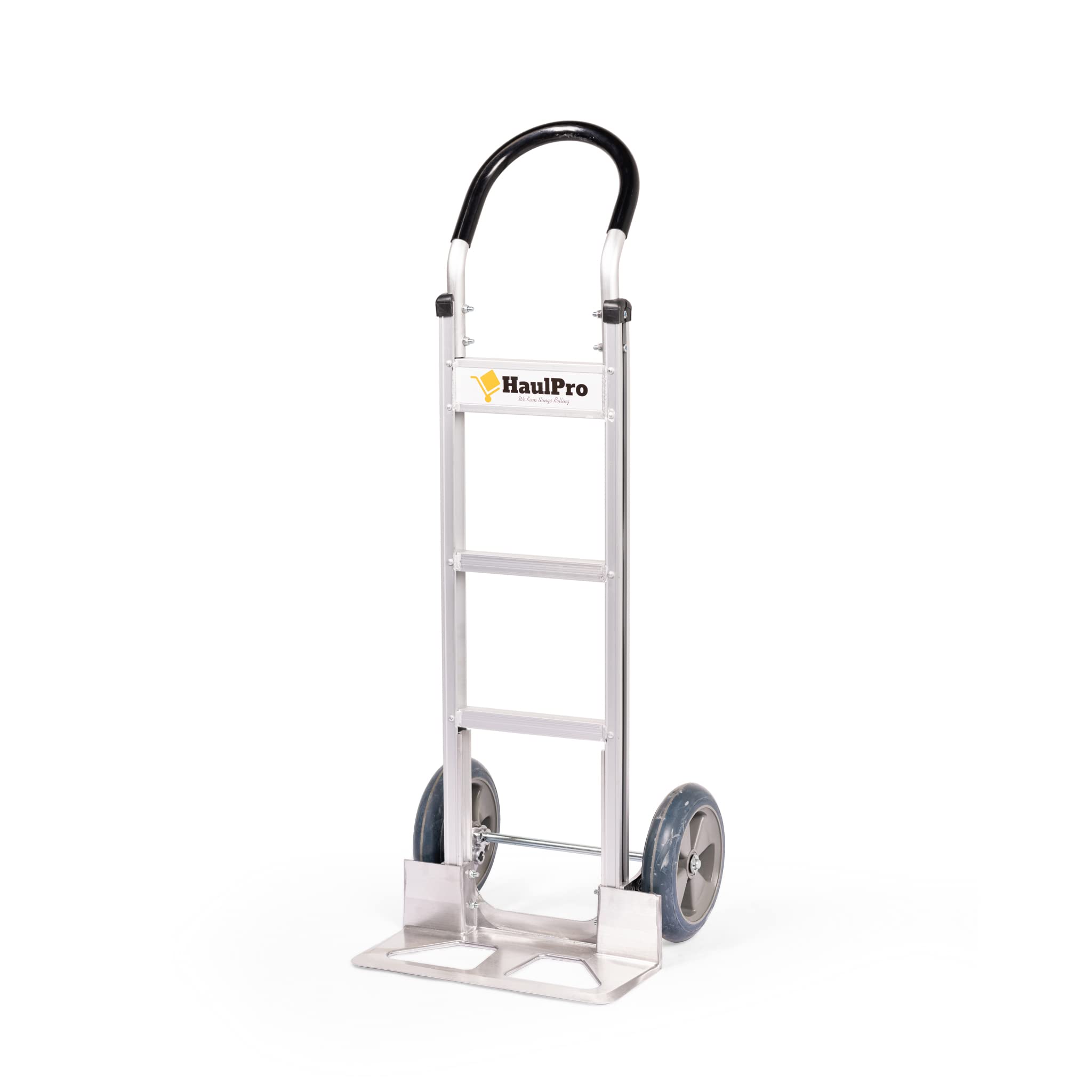 HaulPro Heavy Duty Hand Truck with Horizontal Loop Handle - Aluminum Dolly Cart for Moving - 500 Pound Capacity - 10" Rubber Wheels - 50.25" H x 17.5" W with 17.75" x 9" Die Cast Nose Plate