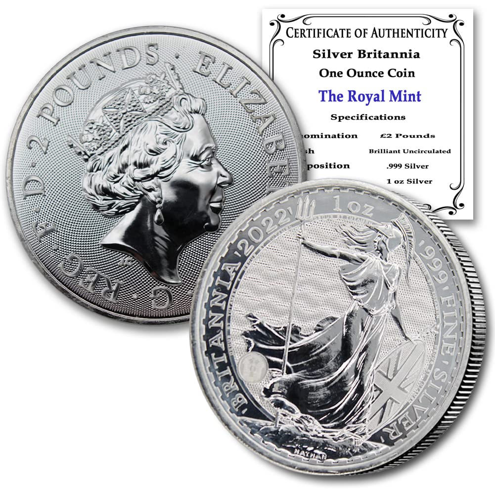 2022 1 oz Silver Britannia Coin Brilliant Uncirculated (BU) with a Certificate of Authenticity £2 Mint State