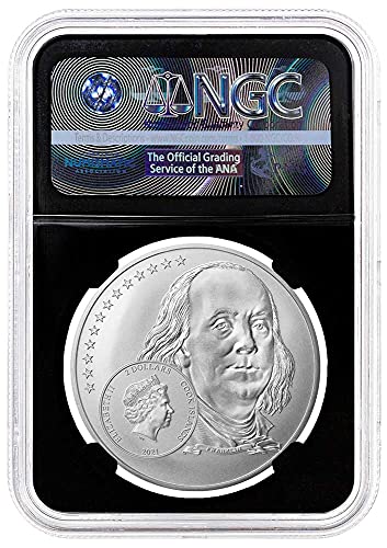 2021 DE An American Life PowerCoin Writer Benjamin Franklin Graded Ms70 1/2 Oz Silver Coin 2$ Cook Islands 2021 Proof