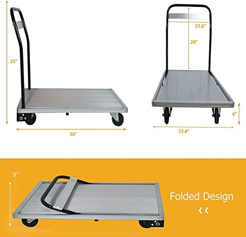 LKFDFIA Platform Truck Cart, Foldable Push Cart 780 Lbs Aluminum Dolly Cart Large Size Heavy Duty Moving Cart for Home,Groceries,Garage,Factories(36.5" L X 24" W)