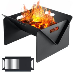 adreak 18 inch fire pit, outdoor portable firepit with bbq tray, detachable camping steel fire pits for backyard, patio, picnic, bonfire, garden (black-small)