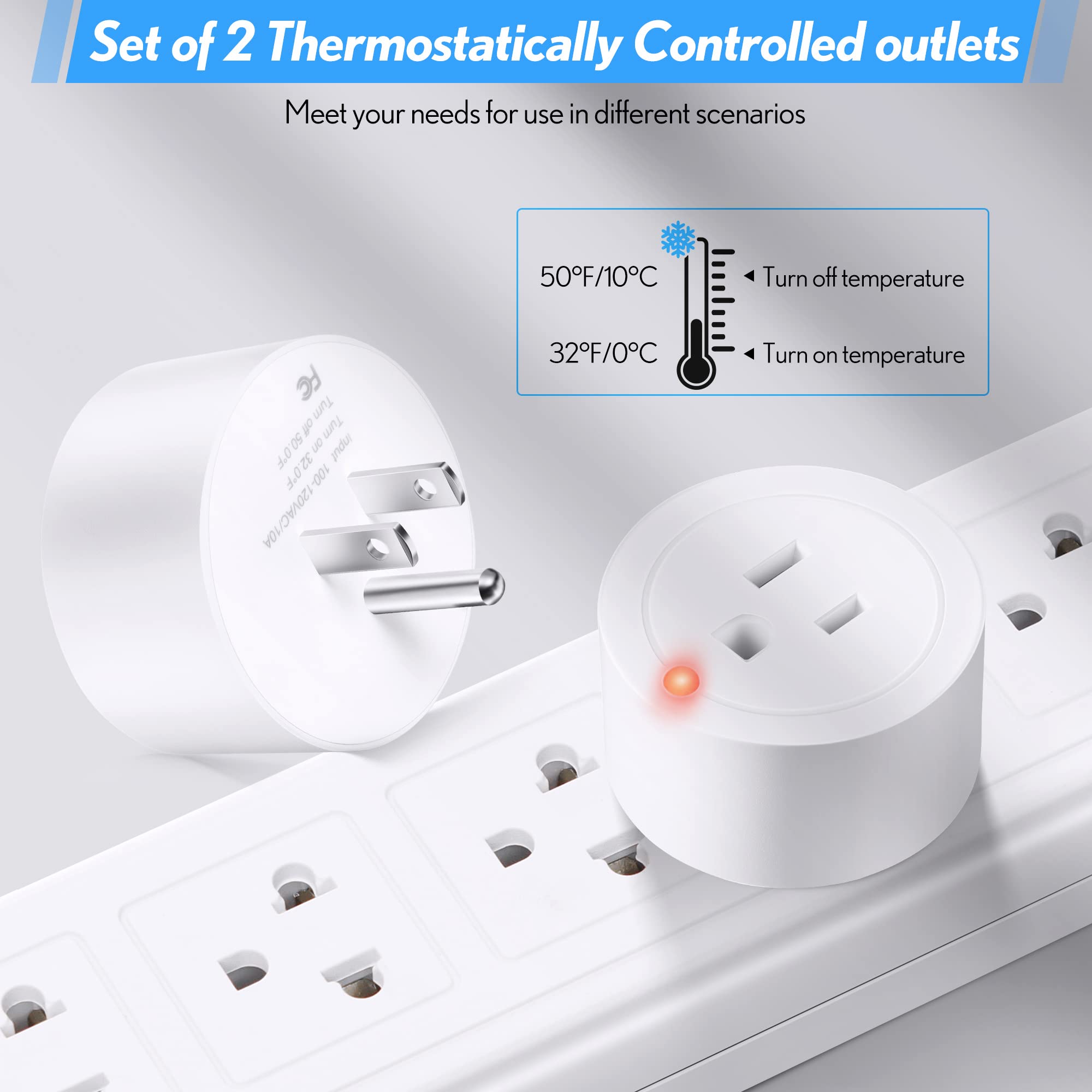 Feekoon Cold Weather Thermostatically Controlled Outlet On at 32-Degrees to 50-Degrees for Pond De-icers, Farm, RV (2)