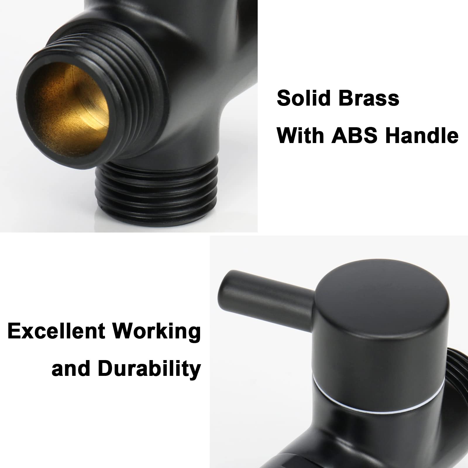 NearMoon Solid Brass G1/2" Shower Arm All Metal Universal 3-Way Diverter Valve for Hand Shower and Fixed Shower Head，Replacement Component Adapter (Matte Black)