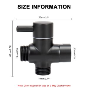 NearMoon Solid Brass G1/2" Shower Arm All Metal Universal 3-Way Diverter Valve for Hand Shower and Fixed Shower Head，Replacement Component Adapter (Matte Black)