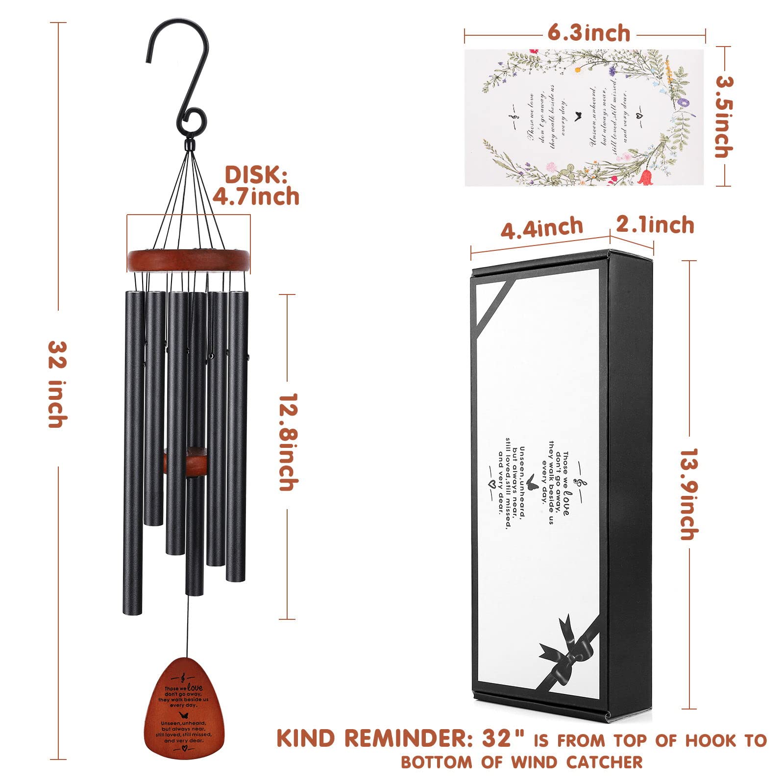 ABEICO Memorial Wind Chimes, Sympathy Wind Chimes for Loss of Loved One, Gifts for Who Loss of Dad Mom Baby Brother Friends, Best Sympathy Gift Wind Chimes for Outside, Send Love and Strength