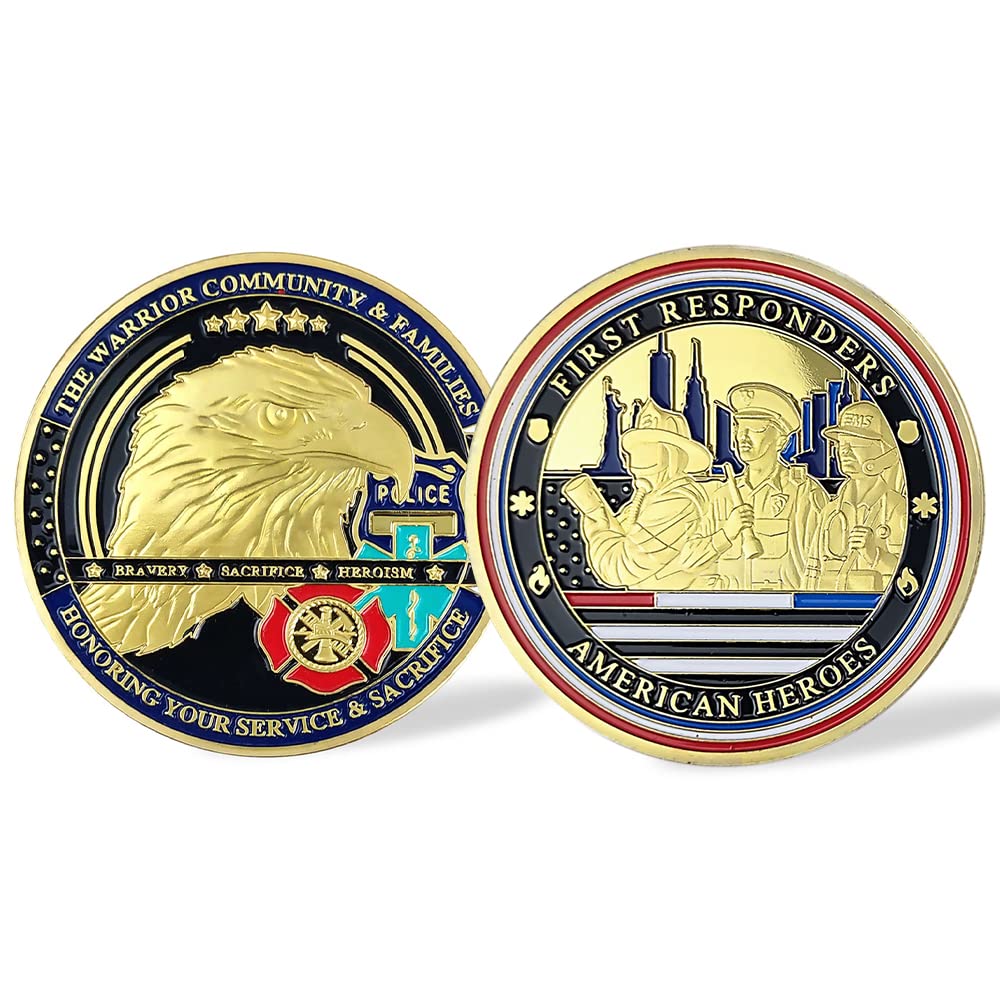 First Responders Challenge Coin American Heroes EMS Police Firefighter Gift